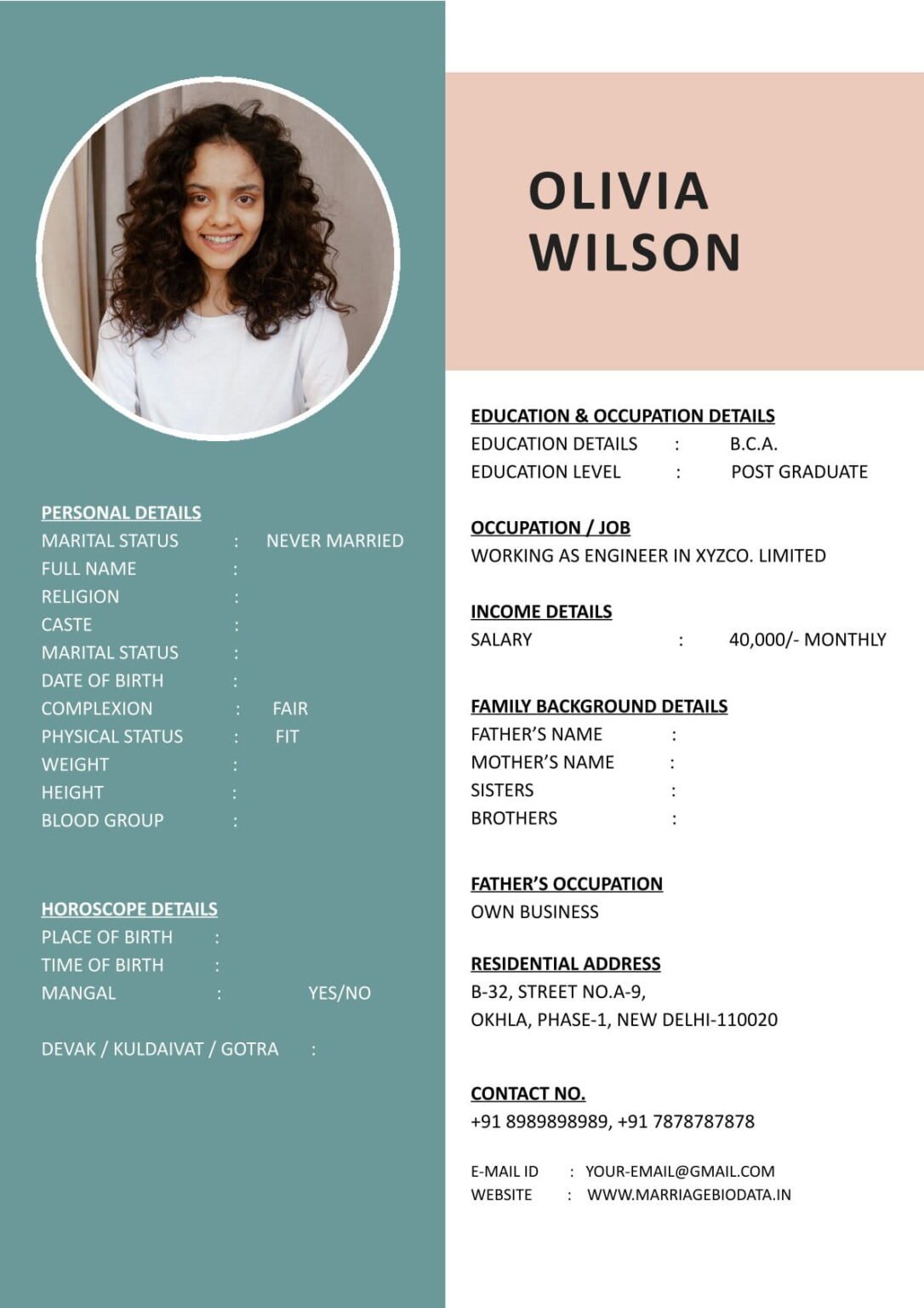 Download Free Marriage Biodata Format in Word - MarriageBiodata.in