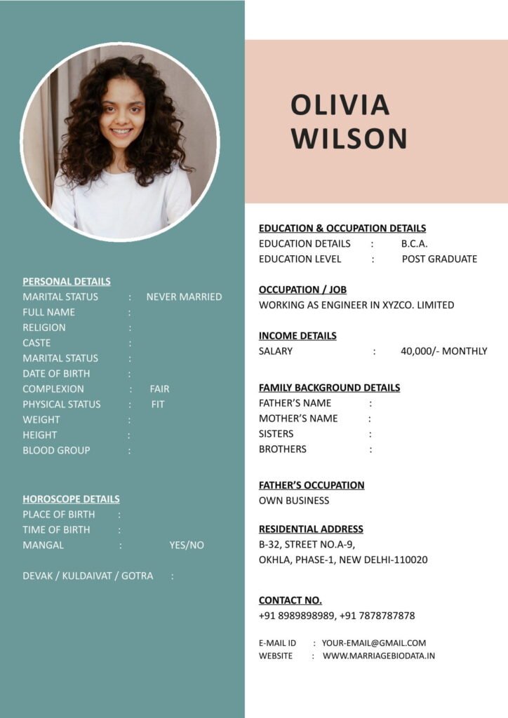 Free Marriage Biodata Word Template Download - MarriageBiodata.in