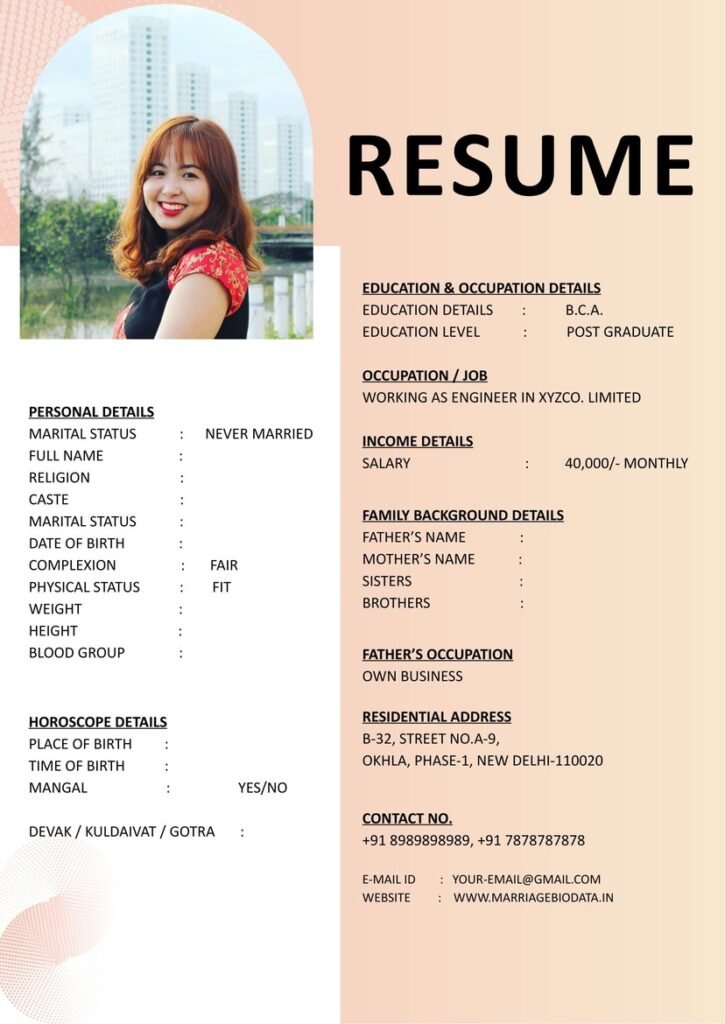 Free Marriage Biodata Word Template Download - MarriageBiodata.in