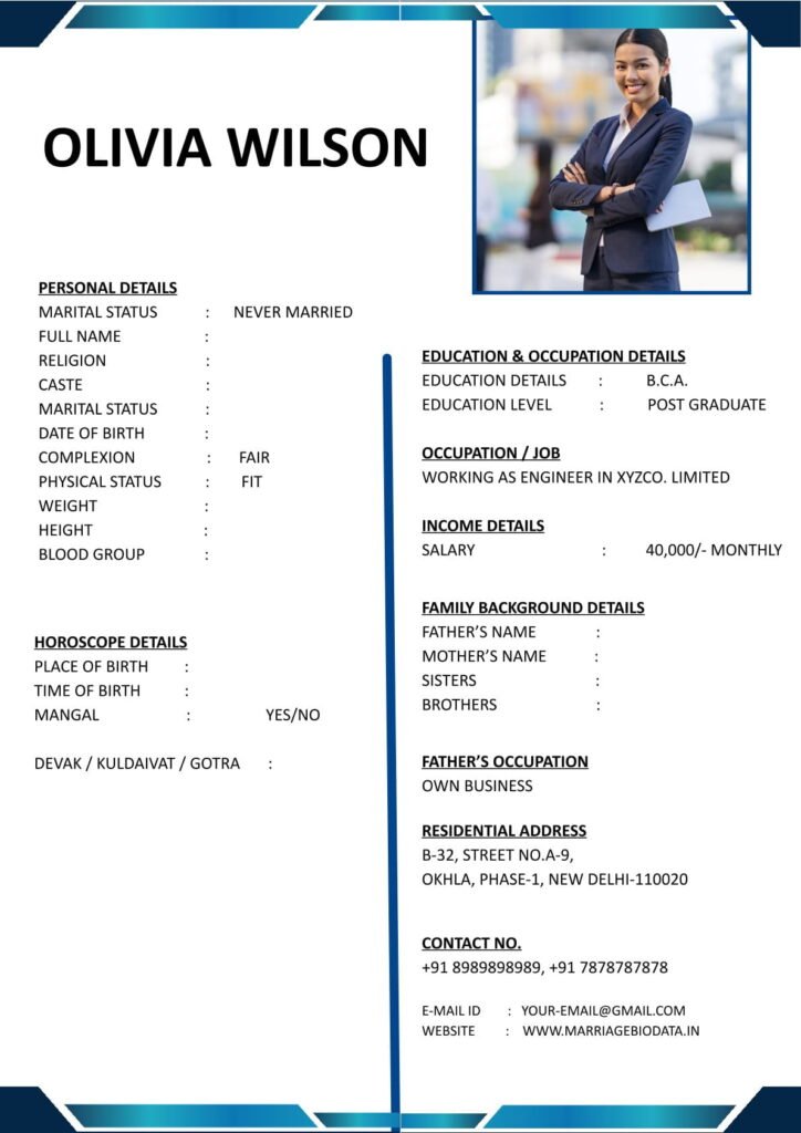 Marriage Bio Template Word Clean Design – MarriageBiodata.in