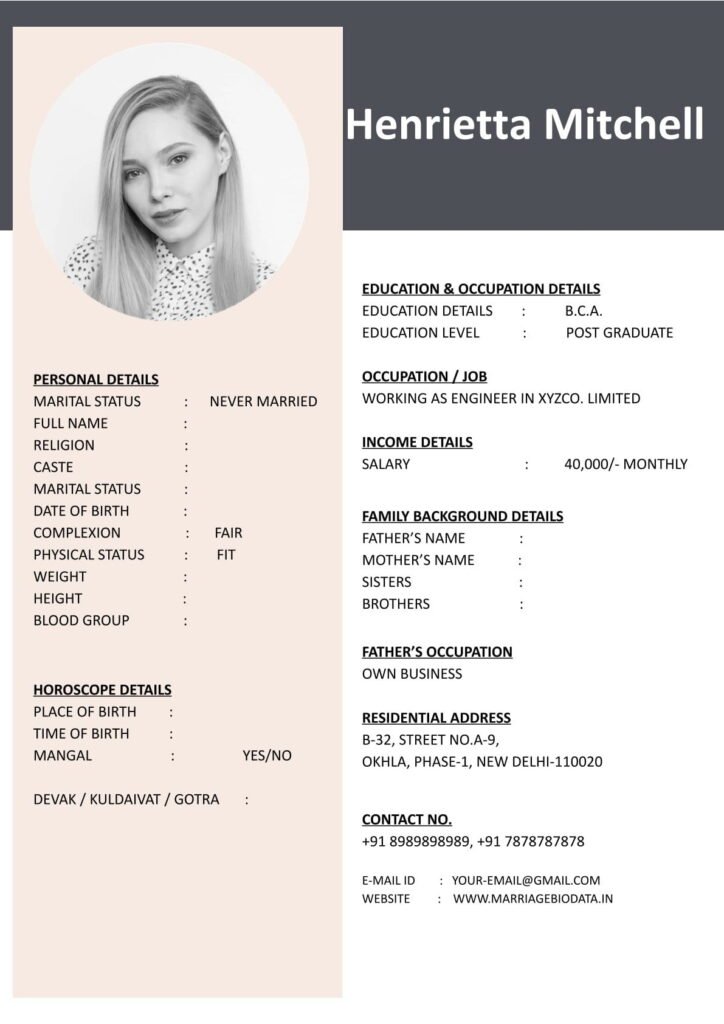 Christian Marriage Biodata Format for Church and Family Proposals ...