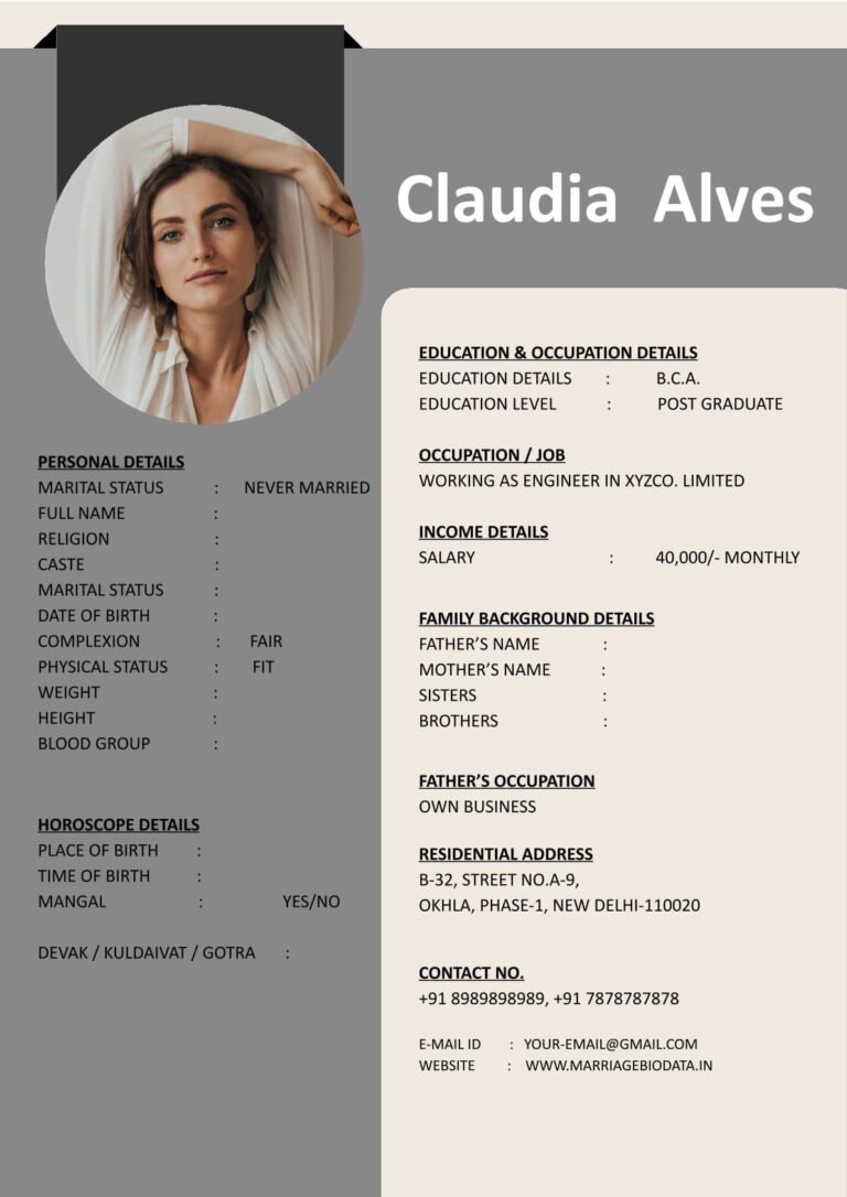 Marriage Biodata Template Word for Couples - MarriageBiodata.in