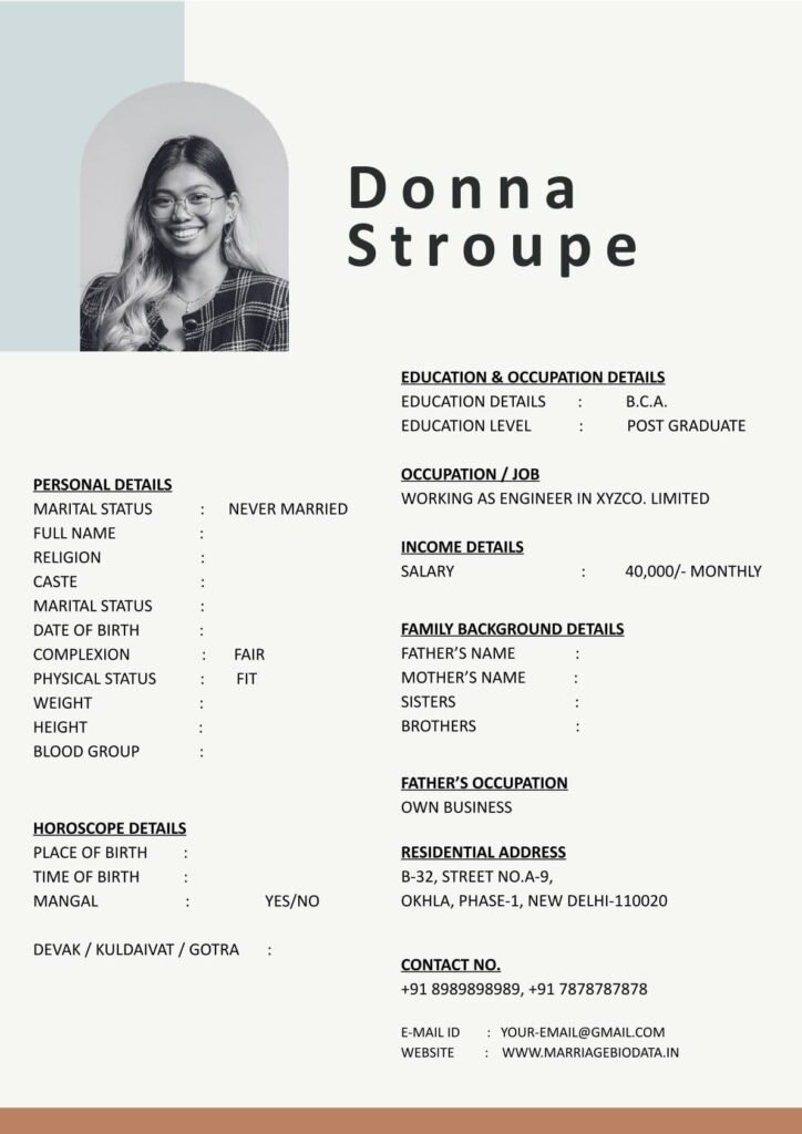 Marriage Biodata Template Word for Couples - MarriageBiodata.in