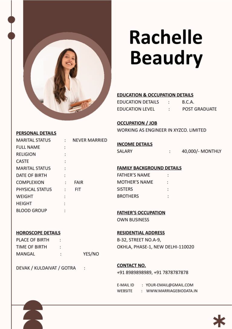 Free Marriage Biodata Word Template Download - MarriageBiodata.in