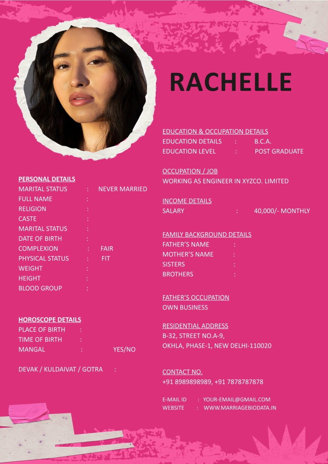 Free Marriage Bio Resume Word Format Download - MarriageBiodata.in