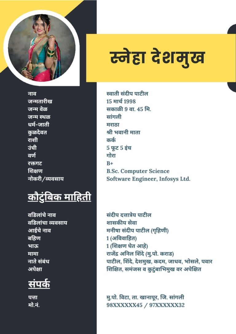 10 Marriage Biodata Format for Marathi Girl - MarriageBiodata.in